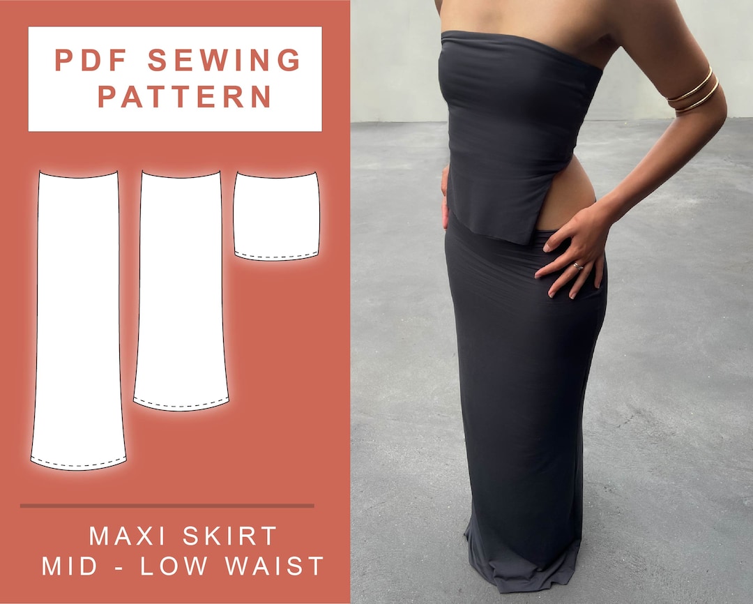 PDF Maxi Skirt Low Rise Sewing Pattern / XS - 2XL / A4, A0 & US Letter ...