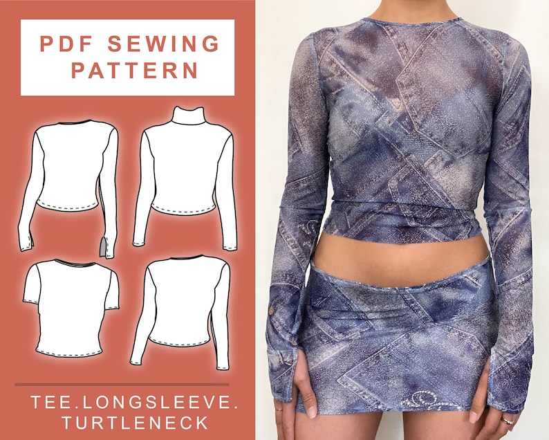 PDF Long Sleeve Baby Tee Sewing Pattern Crew Neck Turtle Neck / XS ...