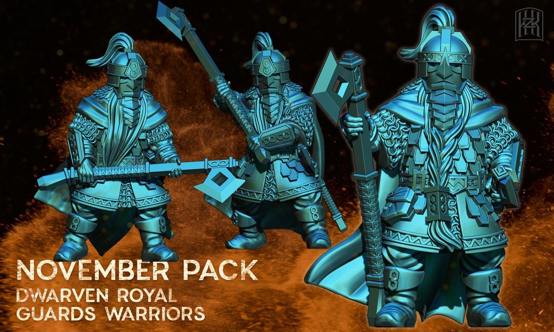 Exiled Dwarves Royal Guards Warriors 28mm Miniatures Fantasy Dungeons ...
