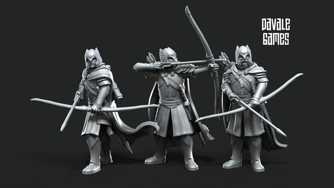Grey Castle Guard With Long Bows 28mm Miniatures Dnd Minis Fantasy ...