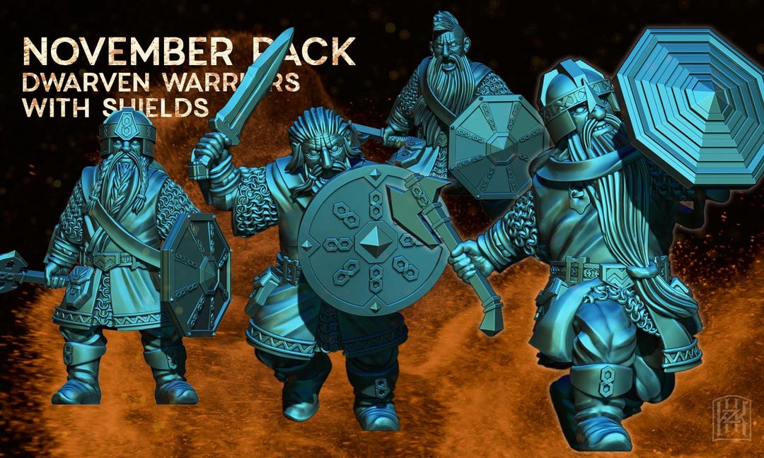 Exiled Dwarves Warriors With Shields 28mm Miniatures Fantasy Dungeons and Dragons Miniature ...