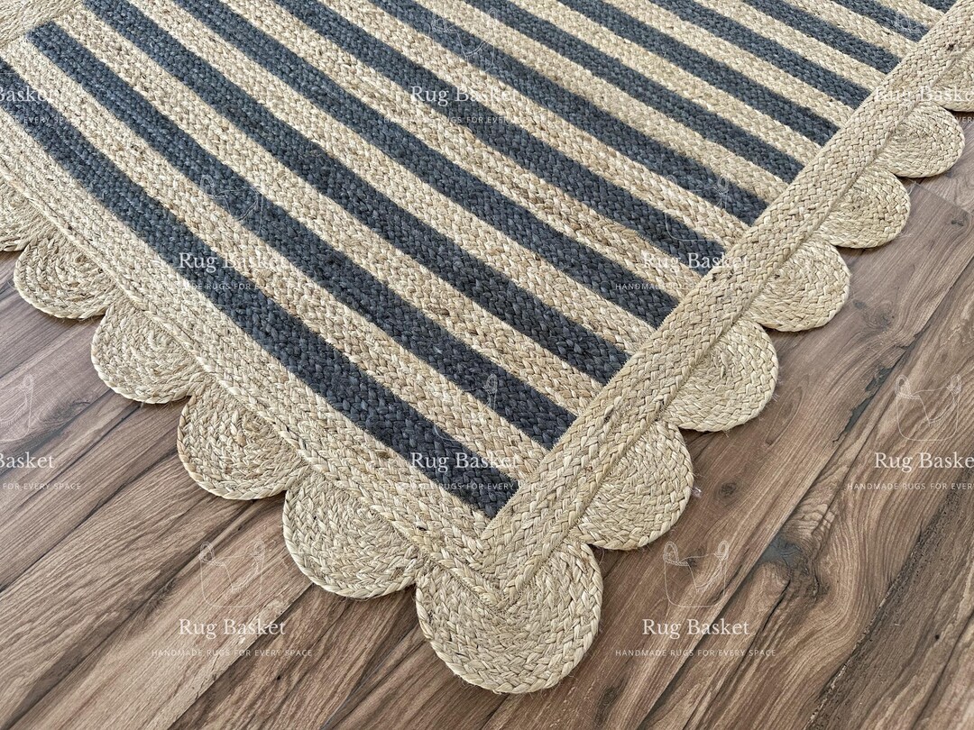 Lopez Scalloped Handwoven Striped Jute Kilim Rug – Modern Flatweave ...