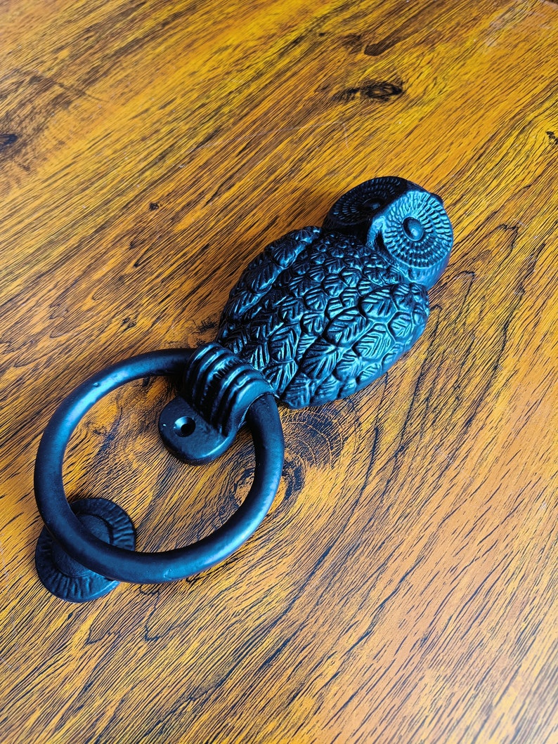 WINGED OWL Cast Antique Iron Rustic Door Knocker Door Bell Old Vintage ...