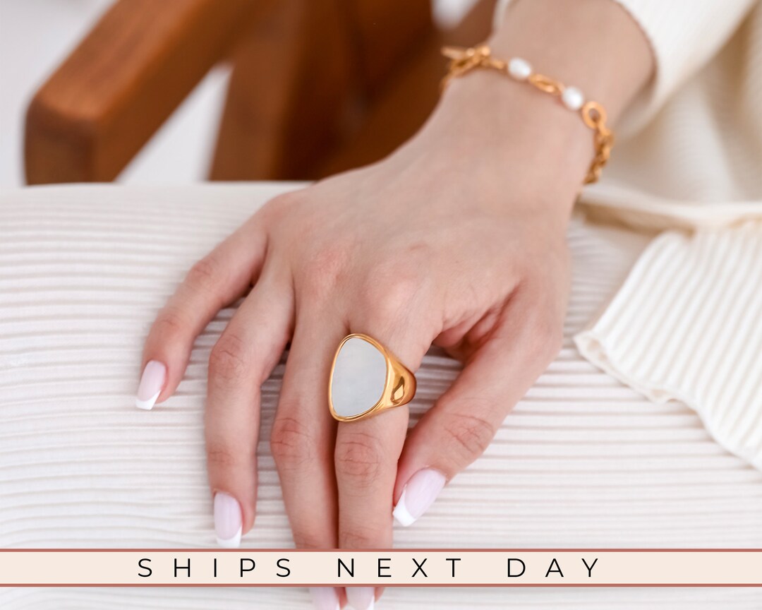 White Shell Ring, 18K Gold, Rings for Women, Gold Jewelry, Unique ...
