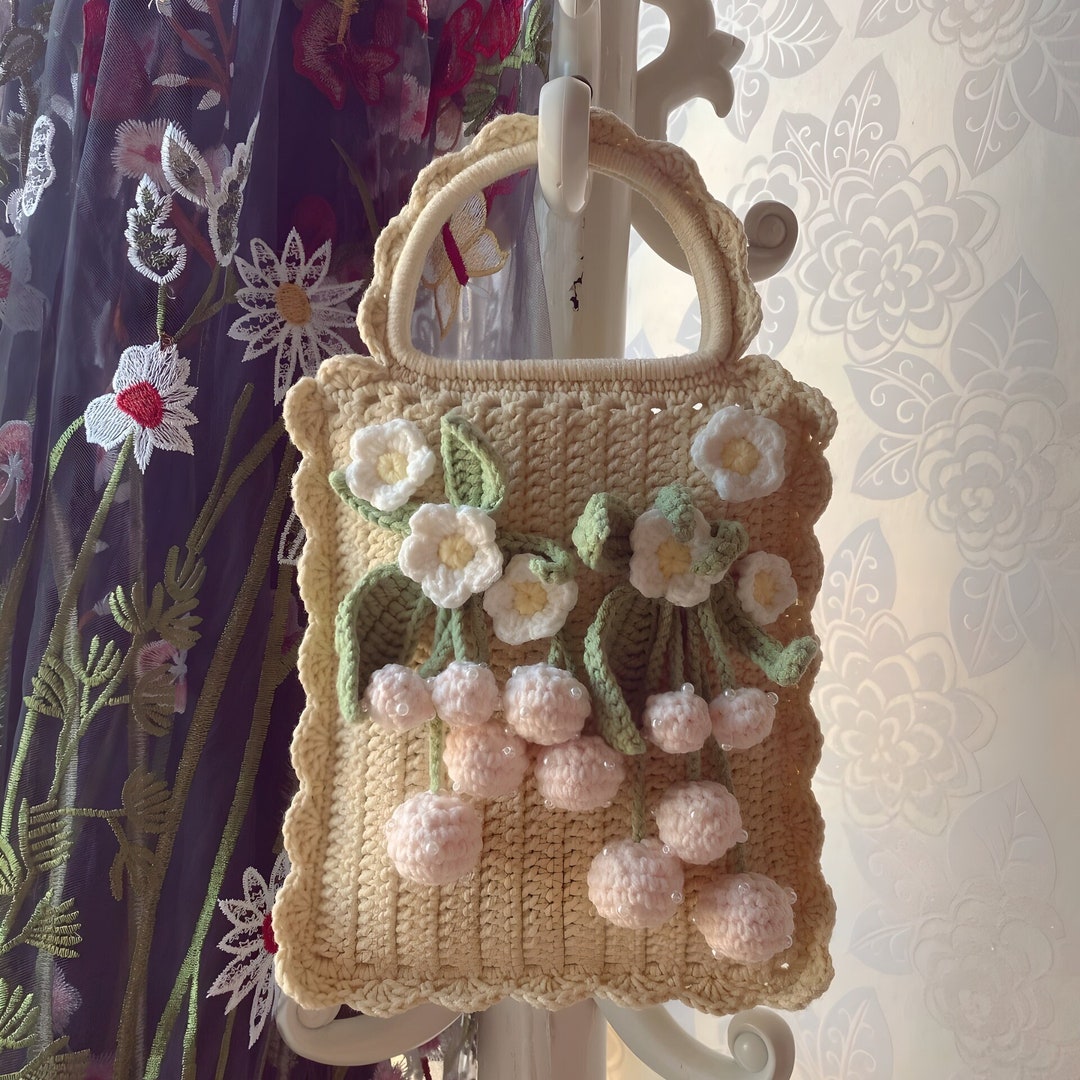 Hand Knit Kawaii Berry Tote Bagvintage Rustic Style - Etsy