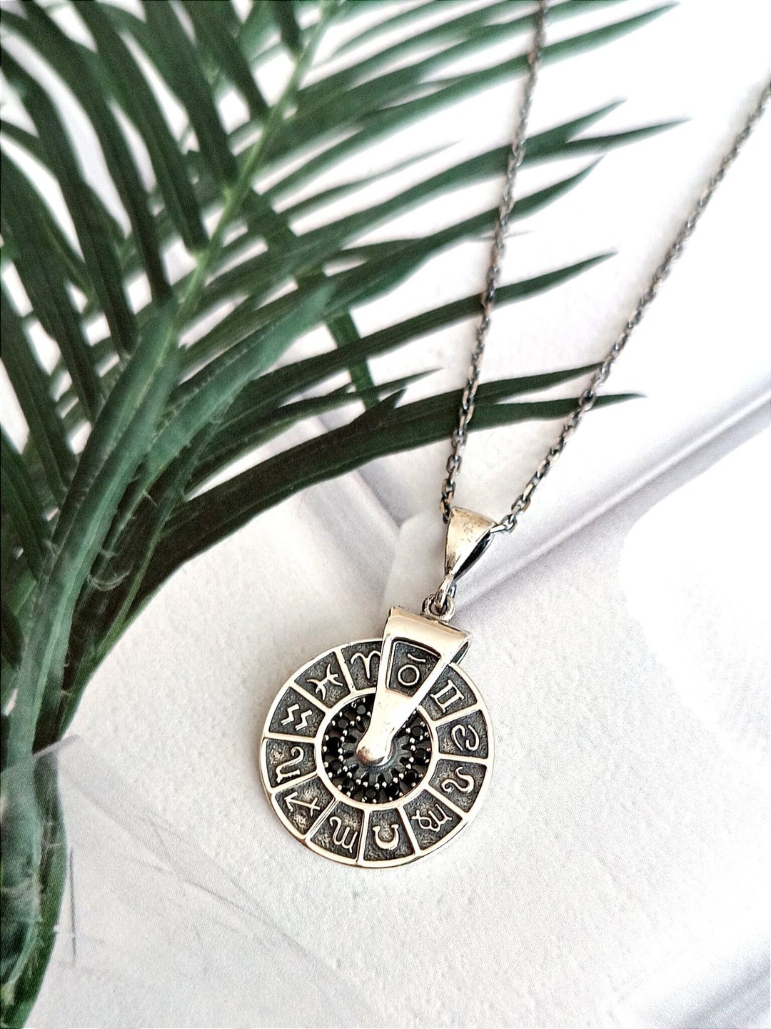 Sterling Silver Zodiac Rotating Disc Pendant: Astrology Necklace - Etsy