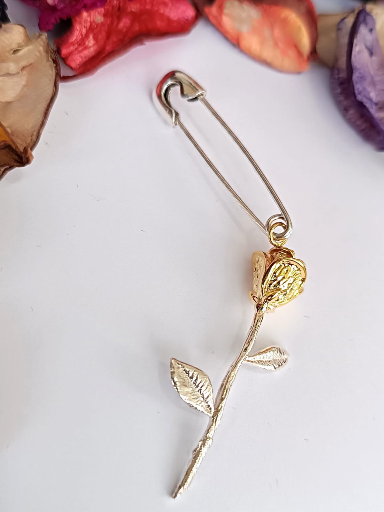 Single Rose Pin Drop Earring-safety Pin Earring-rose - Etsy