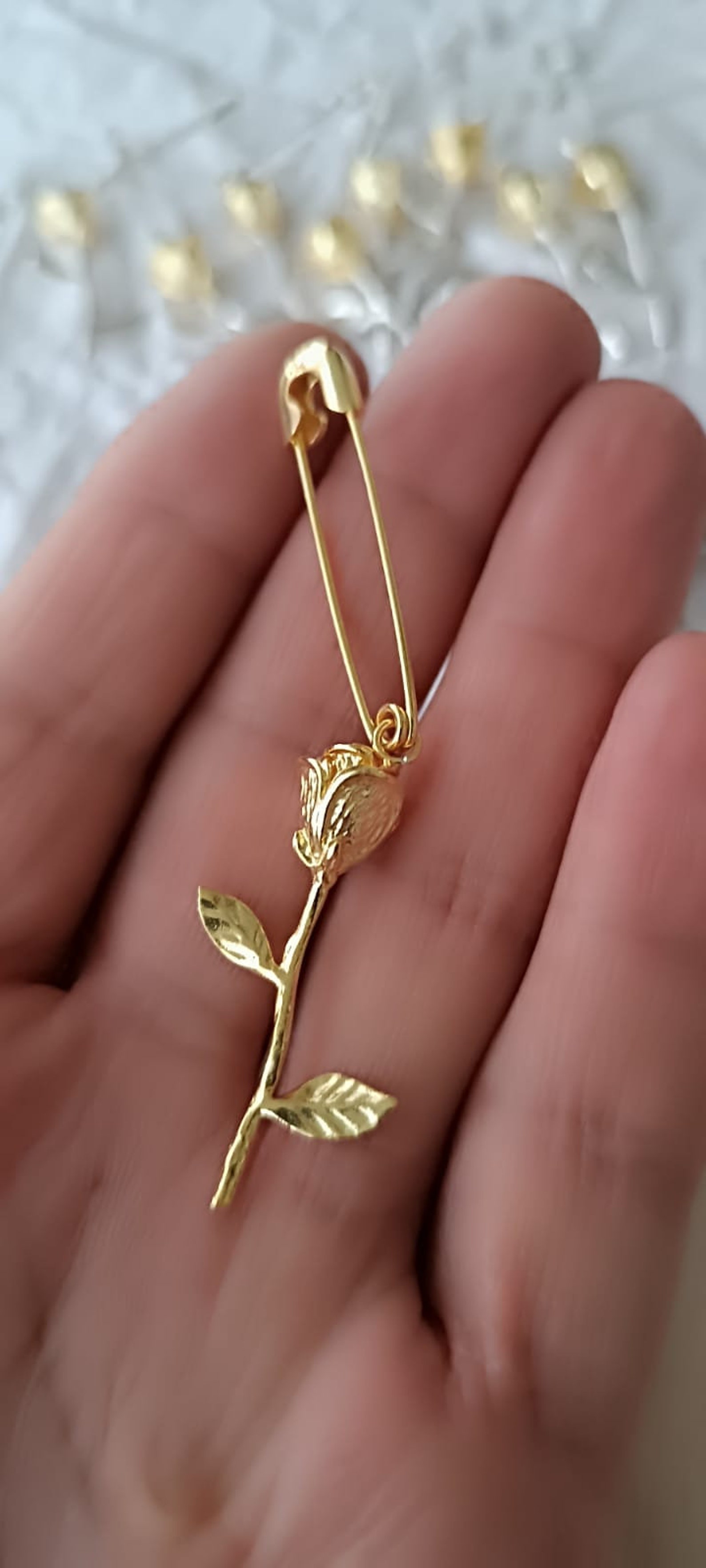 Sterling Silver Rose Safety Pin Dangle Earring: 18k Gold Plated - Etsy