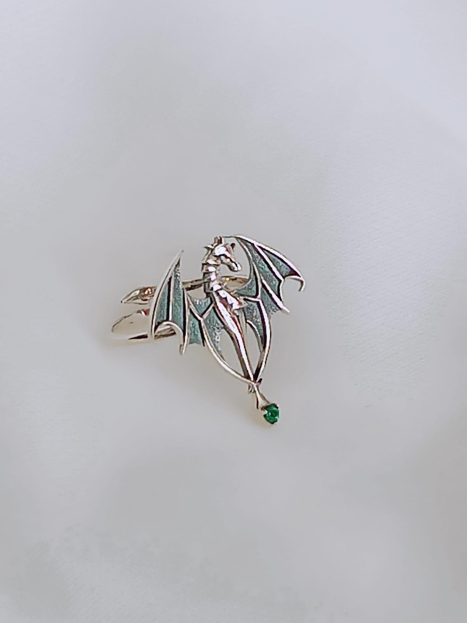 Sterling Silver Dragon Ring: Green Stone Gothic Statement Jewelry - Etsy