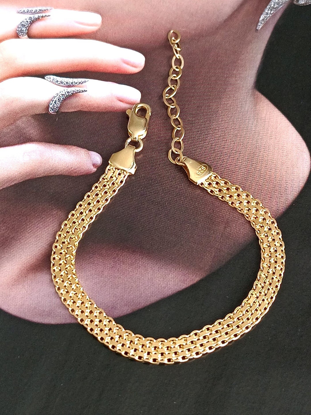 Bismark Mesh Link Chain Bracelet-sterling Silver Bracelet-retro Knitted ...