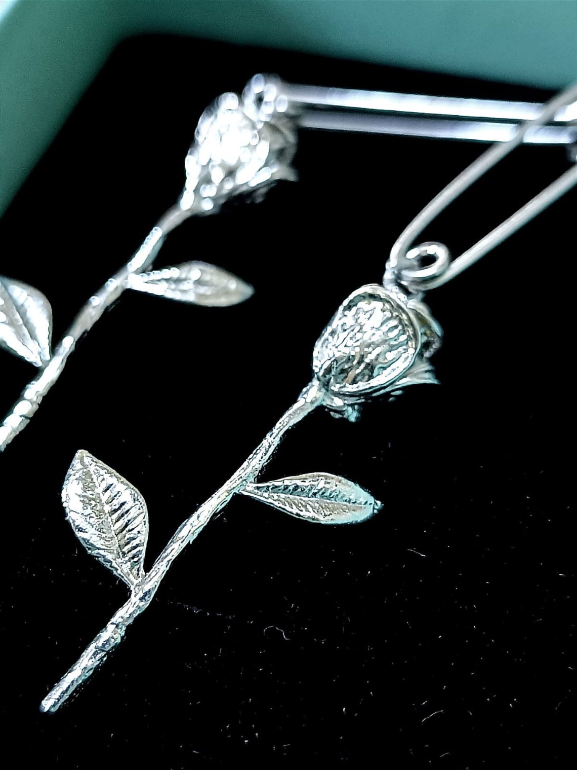 Single Rose Pin Drop Earring-safety Pin Earring-rose - Etsy