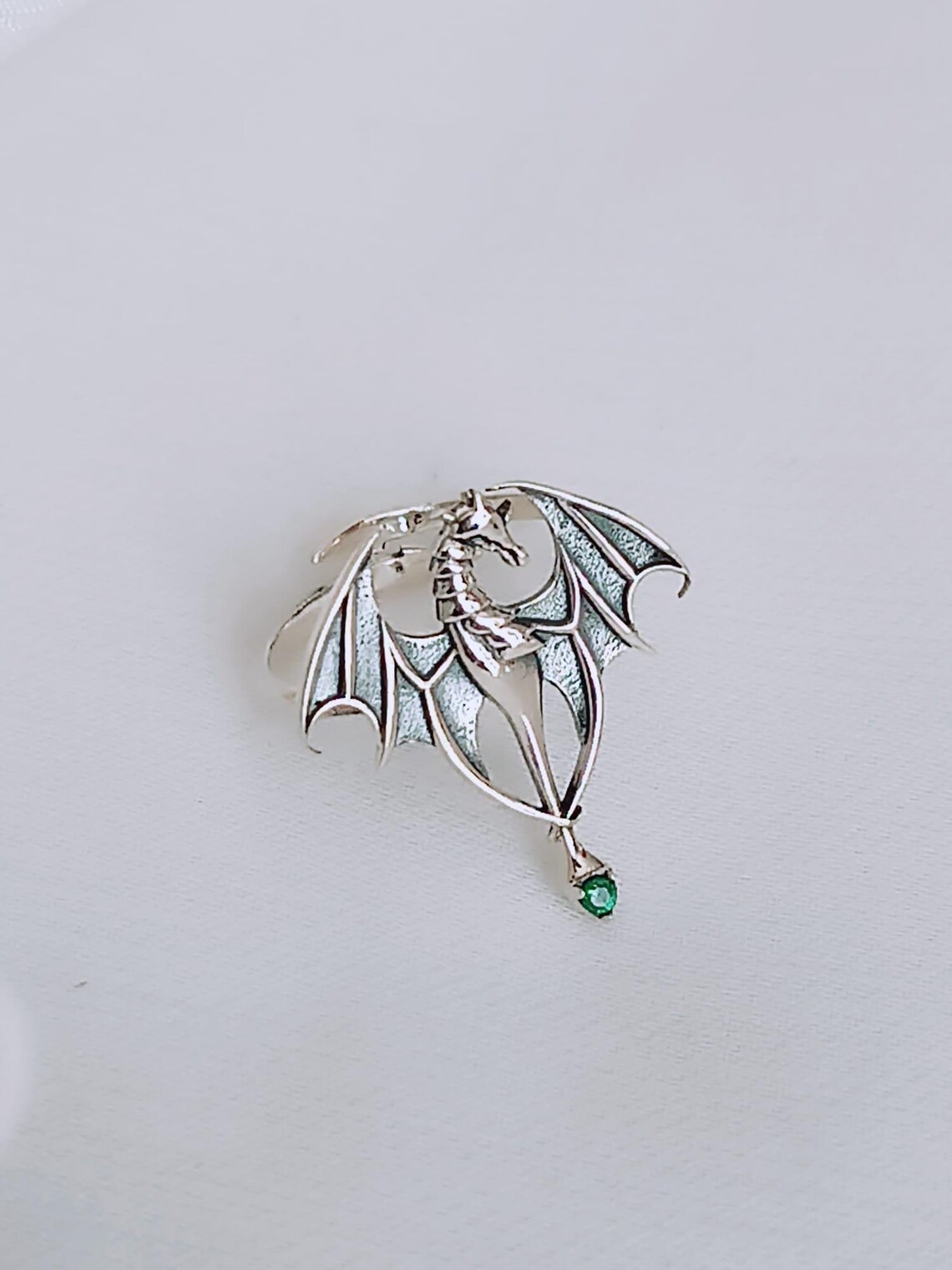Sterling Silver Dragon Ring: Green Stone Gothic Statement Jewelry - Etsy