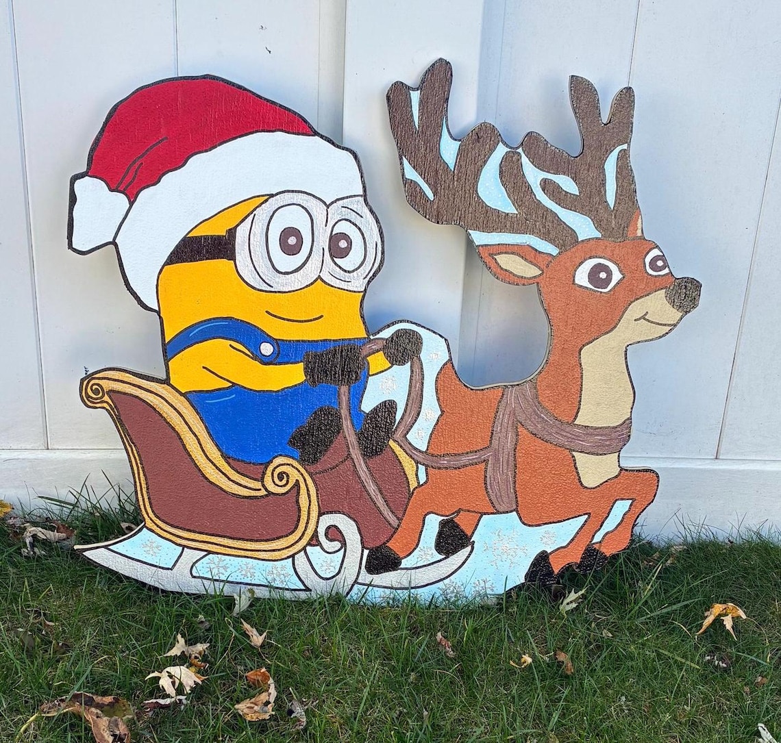 Set of Minions Santa and Reindeer Christmas Wood Cut Out / Lawn Art ...
