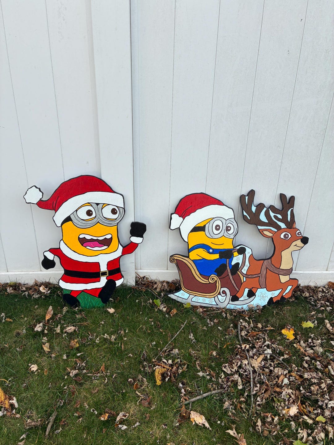 Set of Minions Santa and Reindeer Christmas Wood Cut Out / Lawn Art ...