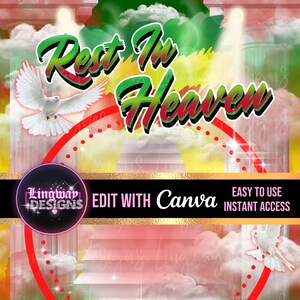 Green Yellow Red Heaven Sky Rest in Heaven Angel Wings Rasta Memorial ...