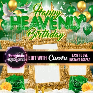 Green Yellow Happy Heavenly Birthday Gold Frames Forever in Our Hearts ...