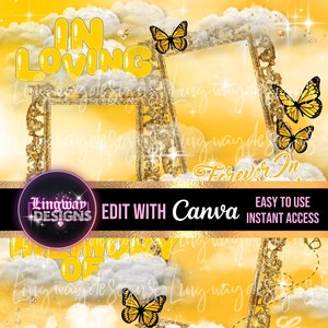 Yellow Sky Gold Frames in Loving Memory Butterflies Heaven Memorial PNG ...