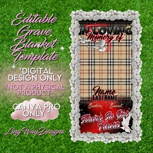 Tan Red Black Plaid in Loving Memory Grave Blanket Editable Template ...
