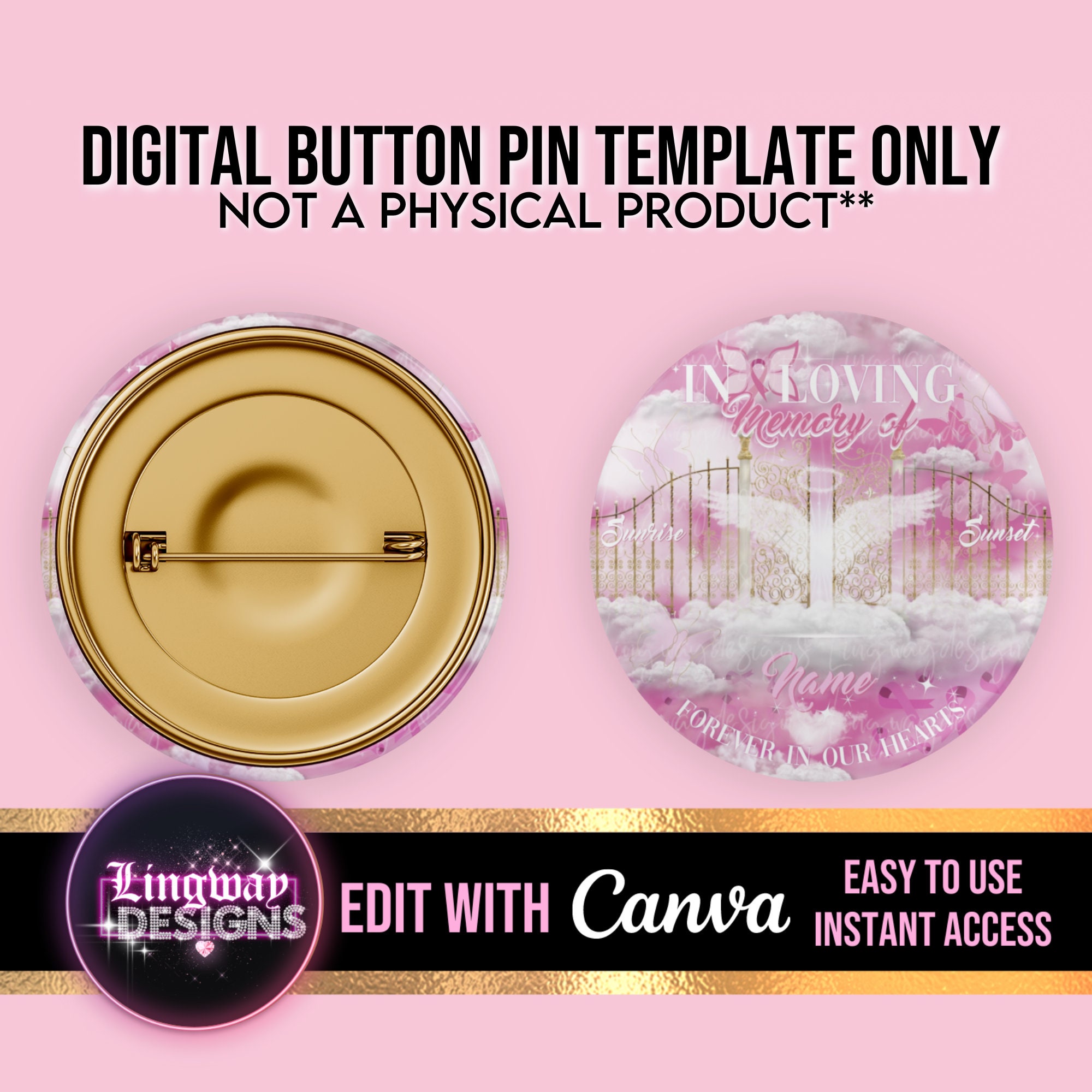 Breast Cancer Pink Ribbon Loving Memory Heaven Gate Template - Etsy