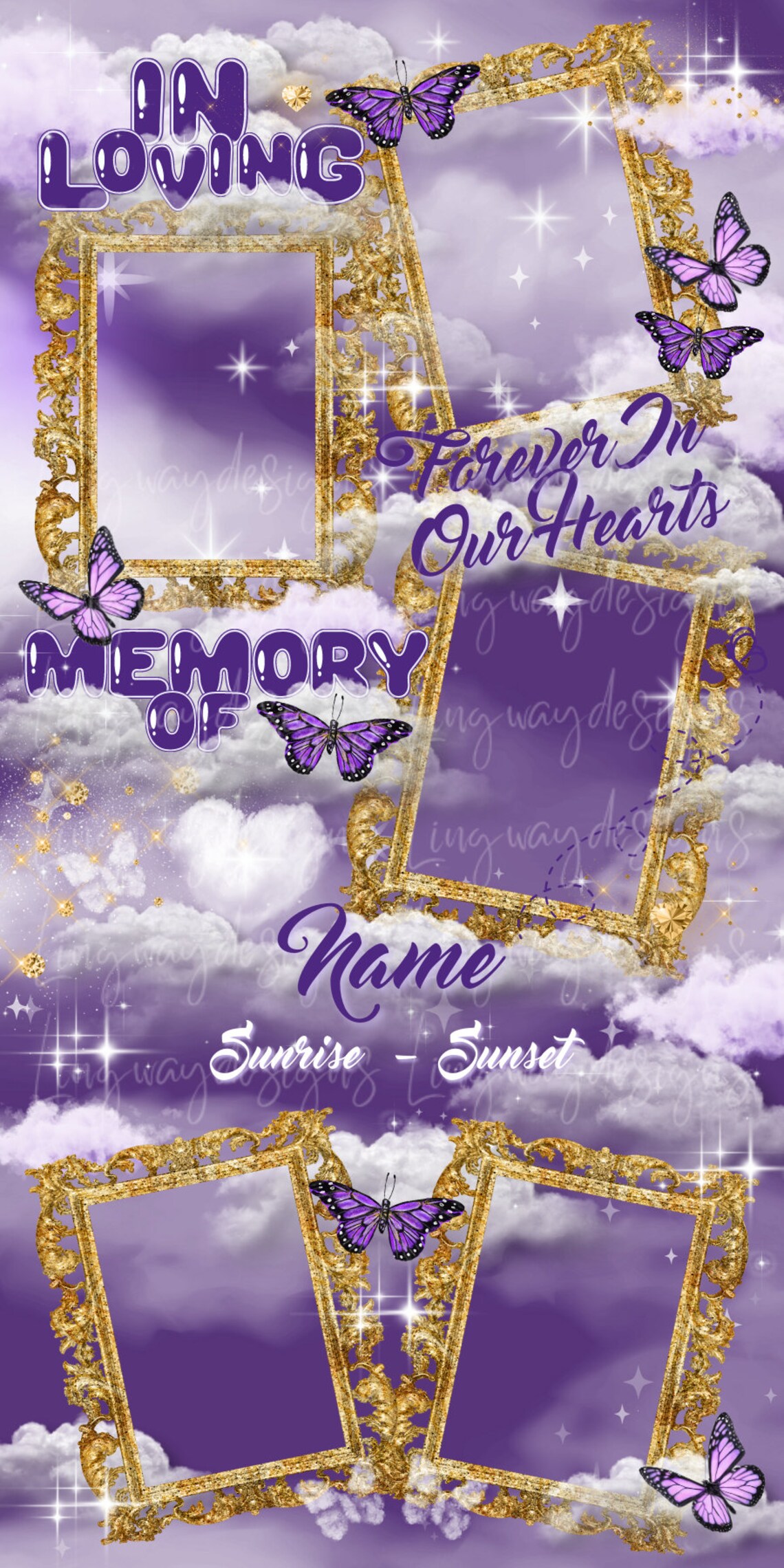 Purple Sky Butterflies Frames Heaven in Loving Memory Grave Blanket ...