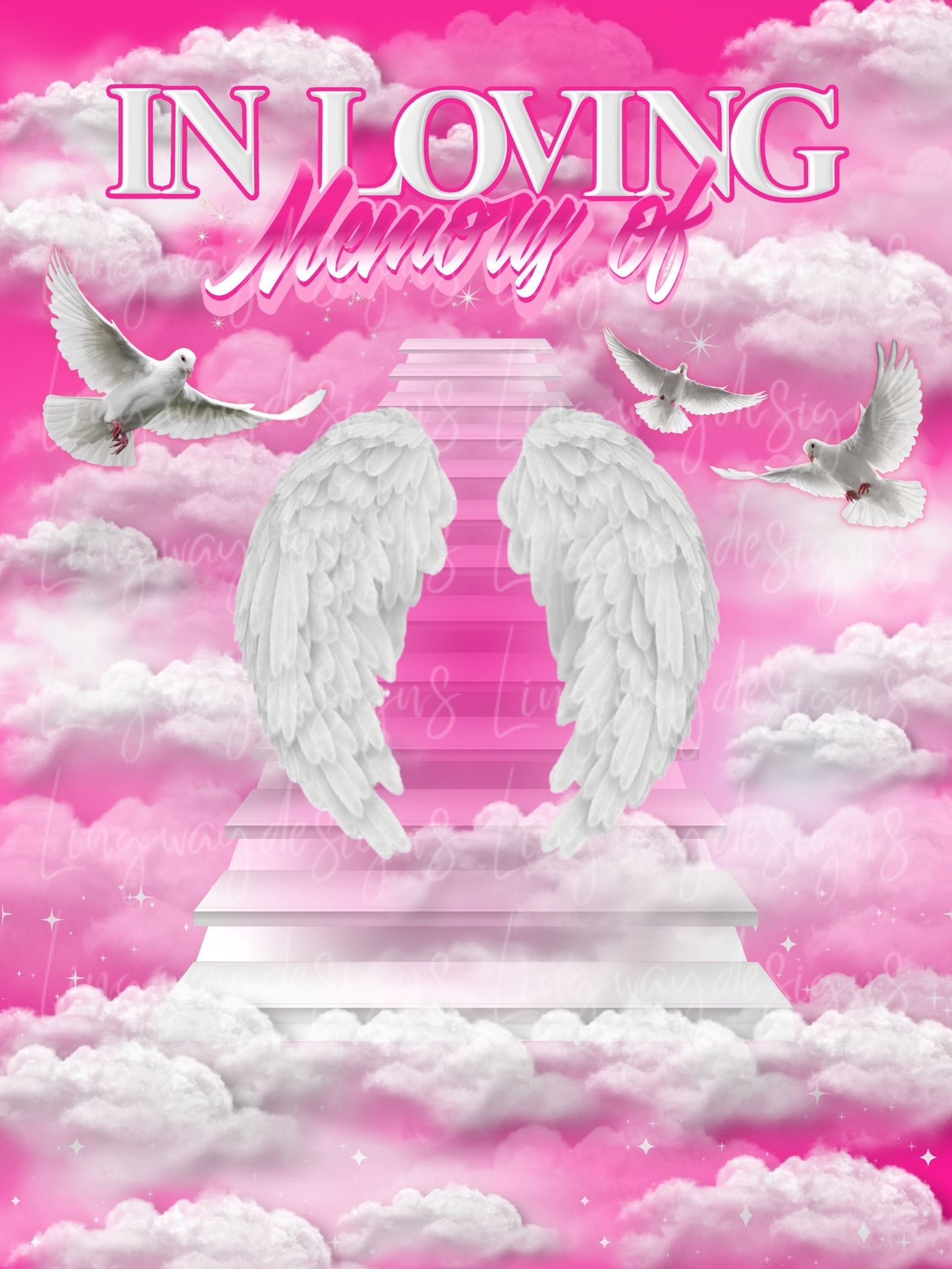 Pink Heavens Stairway in Loving Memory Angel Wings Memorial Background ...
