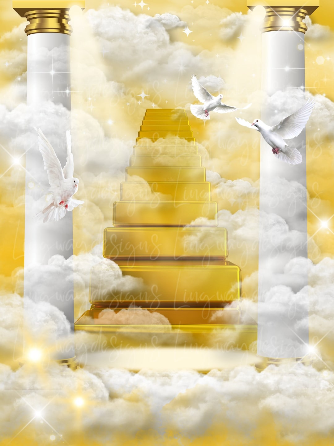 White Pillars Gold 24k Stairs Heavens Gate Background Angel Doves ...