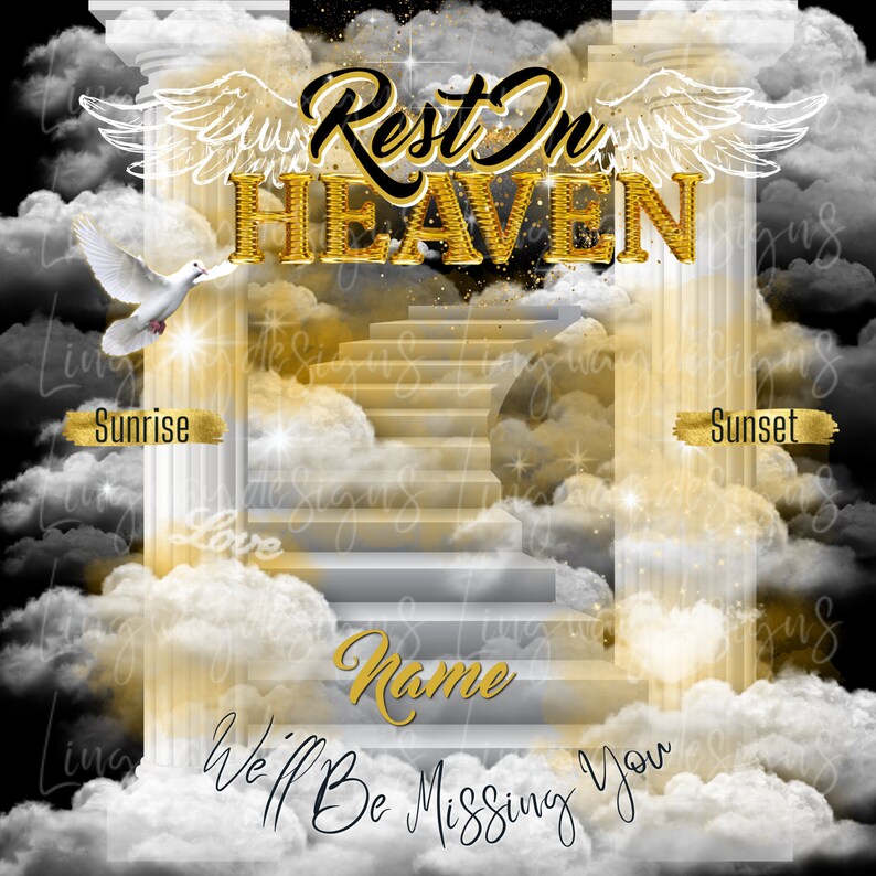 Black Gold Heaven Stairway Rest in Heaven Template Memorial Button Pin ...