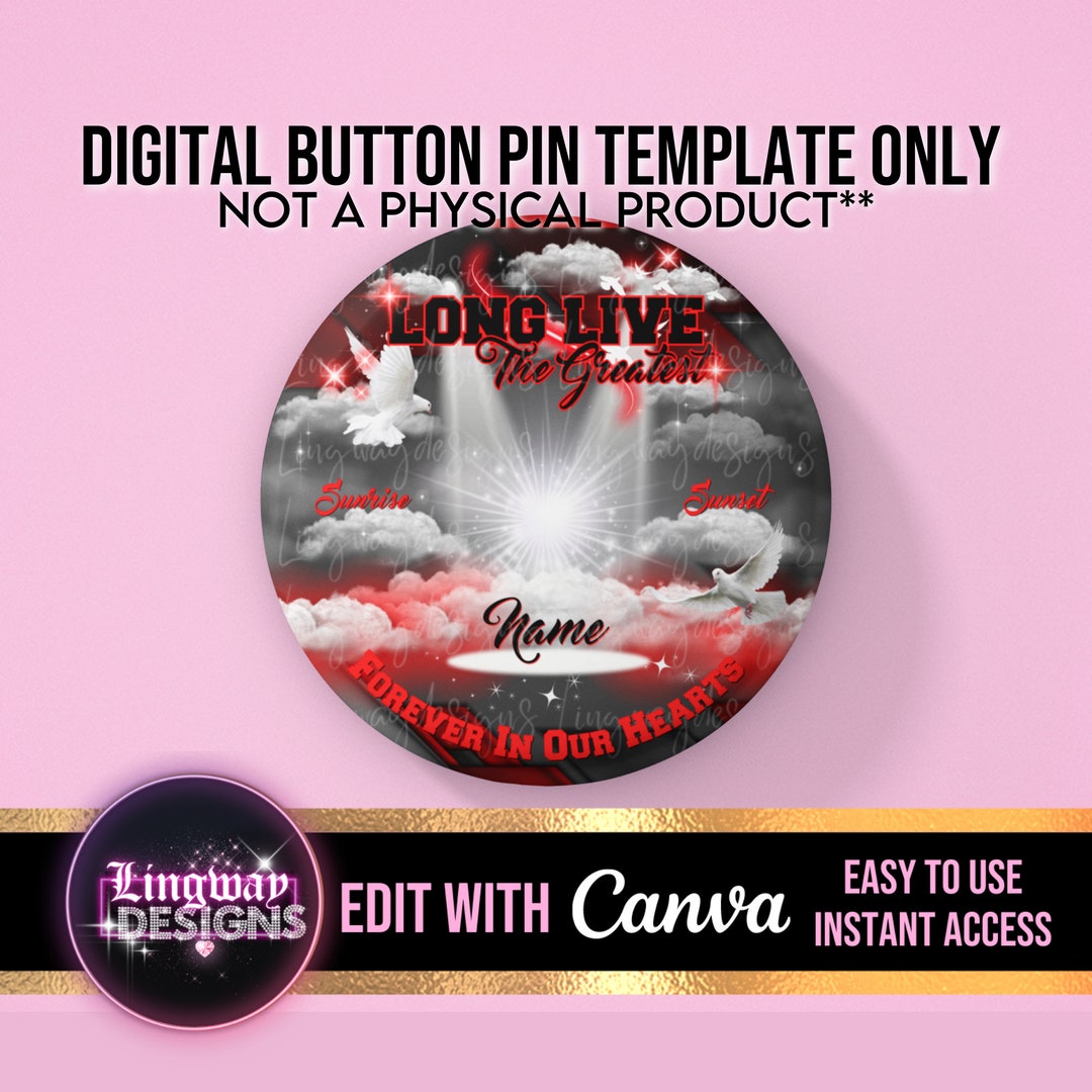 Red Black Grey Sky Long Live the Greatest Template Memorial Button Pin ...