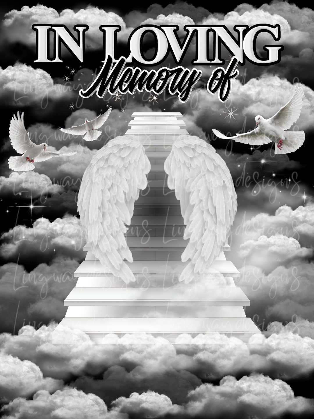 Black Heavens Stairway in Loving Memory Angel Wings Memorial Background PNG Add Photo Rest in ...