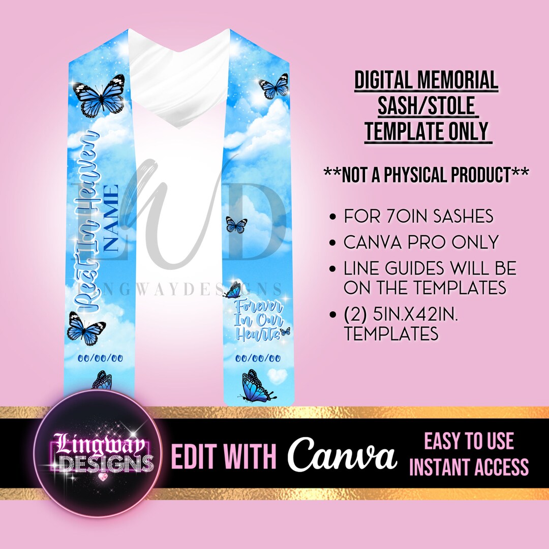 Blue Sky Blue Rest in Heaven Butterflies Memorial Sash Stole Template ...