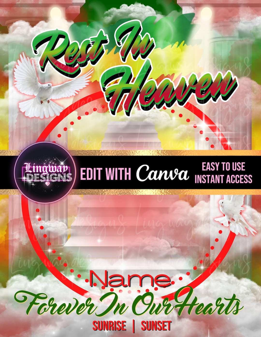 Green Yellow Red Heaven Sky Rest in Heaven Angel Wings Rasta Memorial ...