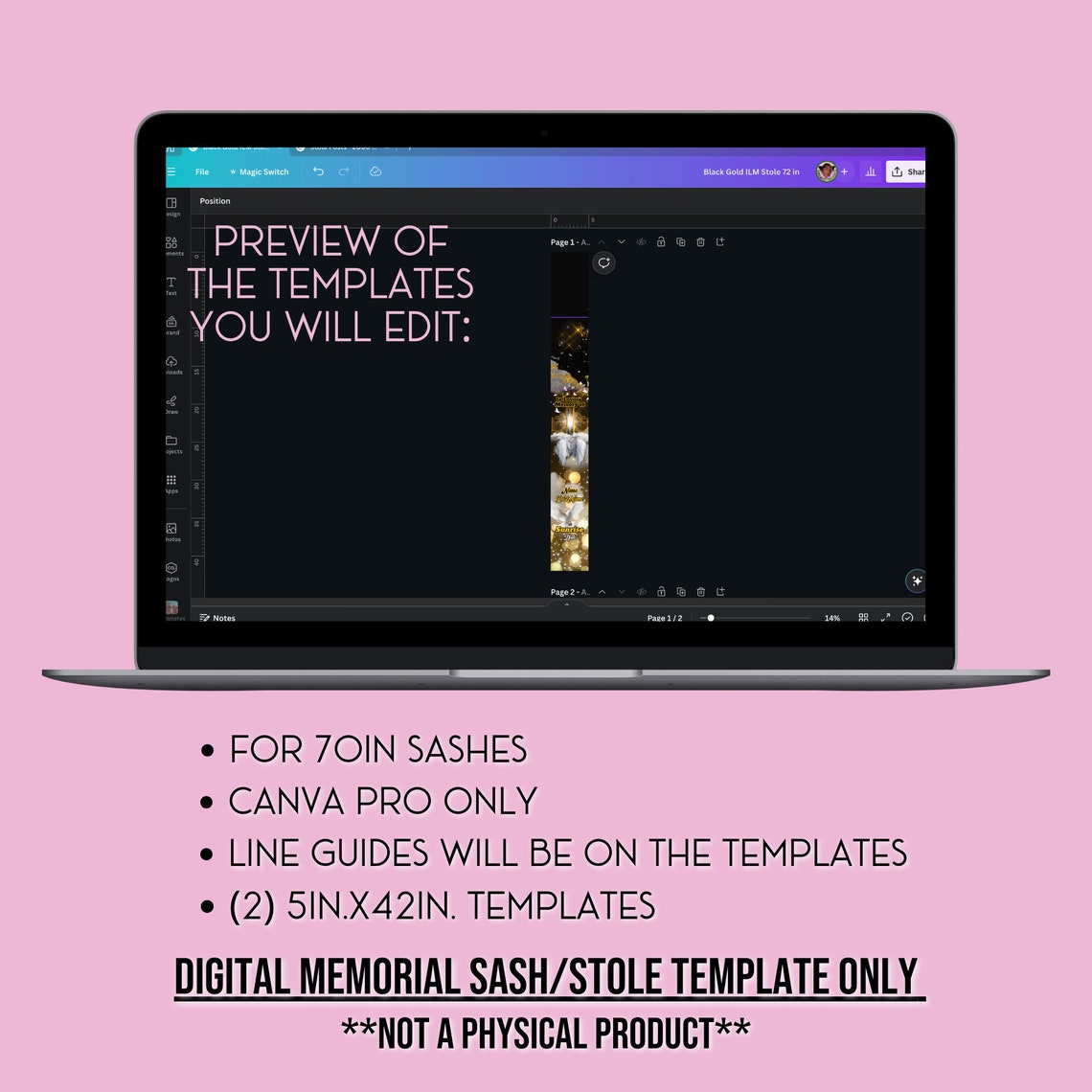 Purple Gold in Loving Memory Butterflies Memorial Sash Stole Template ...