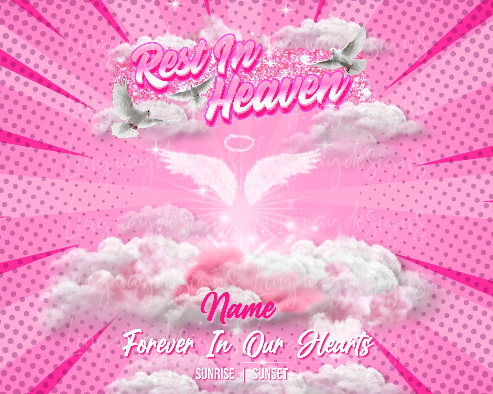 Pink Sky Angel Wings Rest in Heaven Memorial All Over 3D Add Photo Rest ...