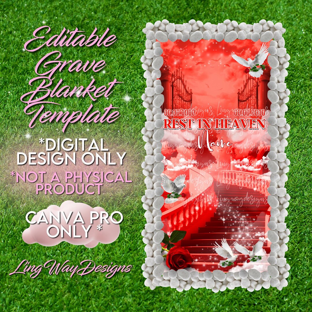 Red Roses Heaven Gates Rest in Heaven Grave Blanket Editable Template ...