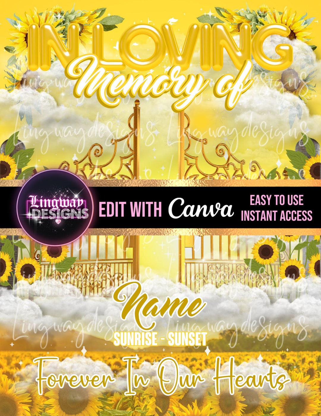 Yellow Gold Heaven Sunflower Golden Gate in Loving Memory PNG Add Words ...