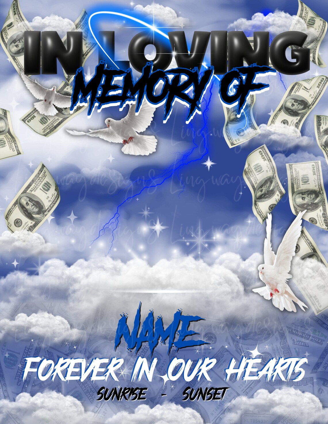 Blue Money Heaven Sky in Loving Memory Memorial PNG Add Photo Rest in ...