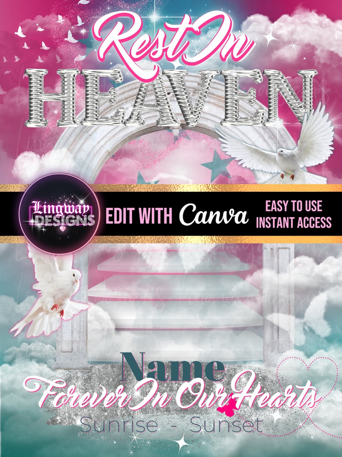 Pink Teal Silver Rest in Heaven Loving Memory Forever in Our - Etsy