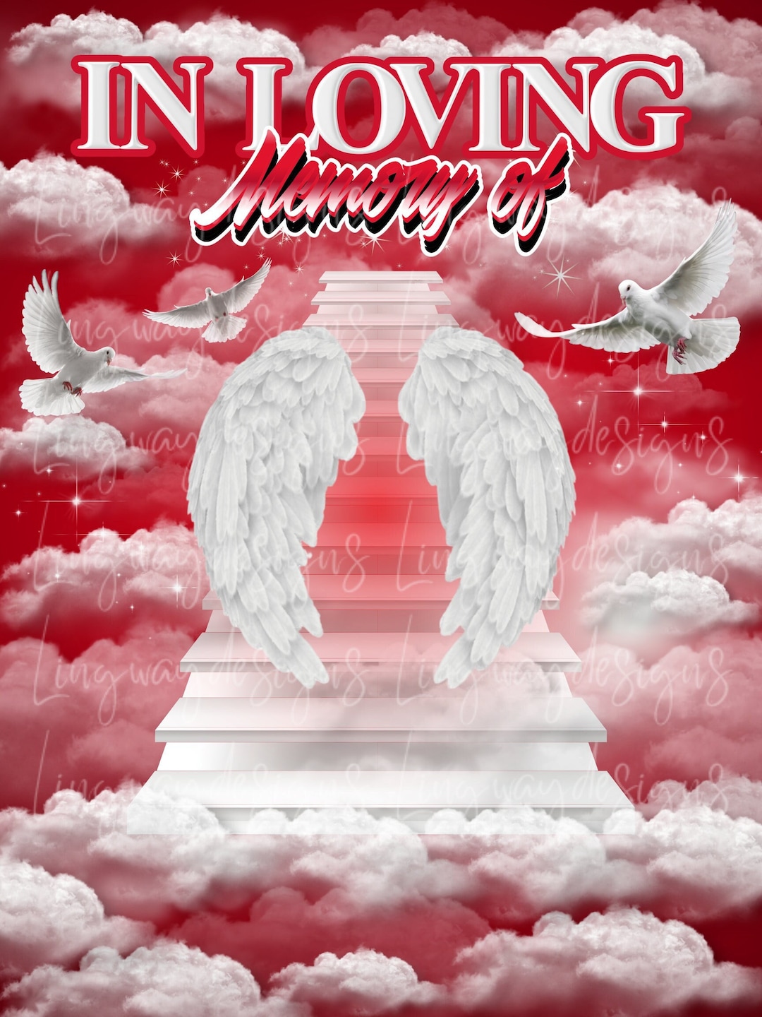 Red Heavens Stairway in Loving Memory Angel Wings Memorial Background ...