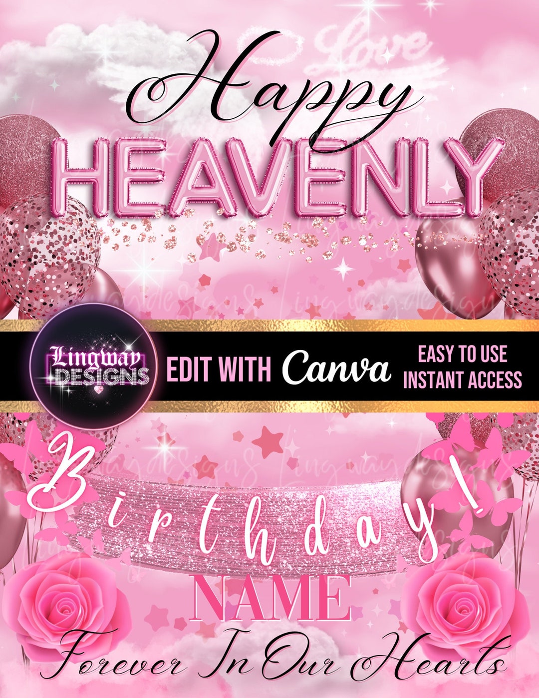 Pink Heavenly Birthday in Loving Memory Forever in Our Hearts Angel PNG ...