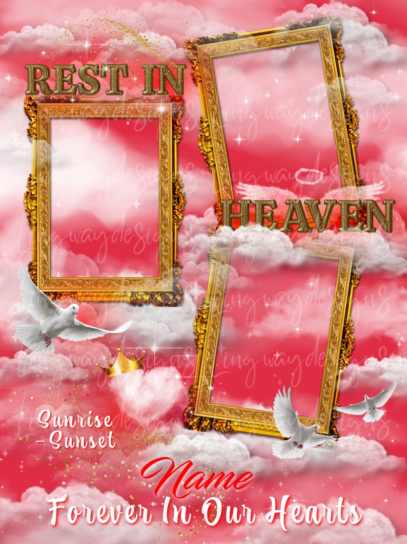 Red Sky Gold Frames Rest in Heaven Doves Angel Wings Memorial PNG Add ...