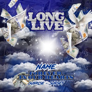 Blue Silver Long Live Heaven Memorial All Over 3D Add Photo Rest in ...
