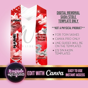 Red Black Long Live Heaven Memorial Sash Stole Template Keepsake ...