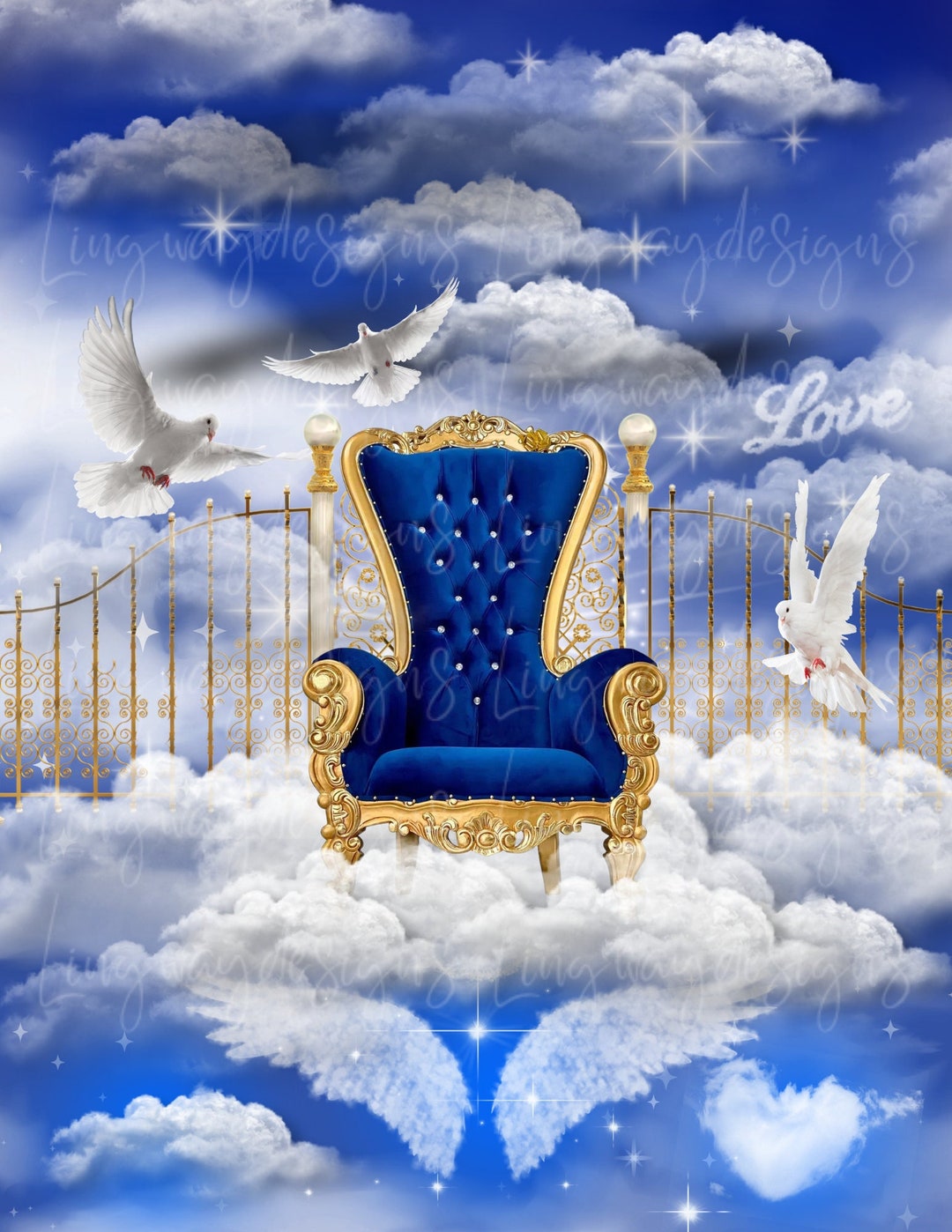 Blue Gold Chair Heavens Gate Forever in Our Hearts Angel Wings - Etsy