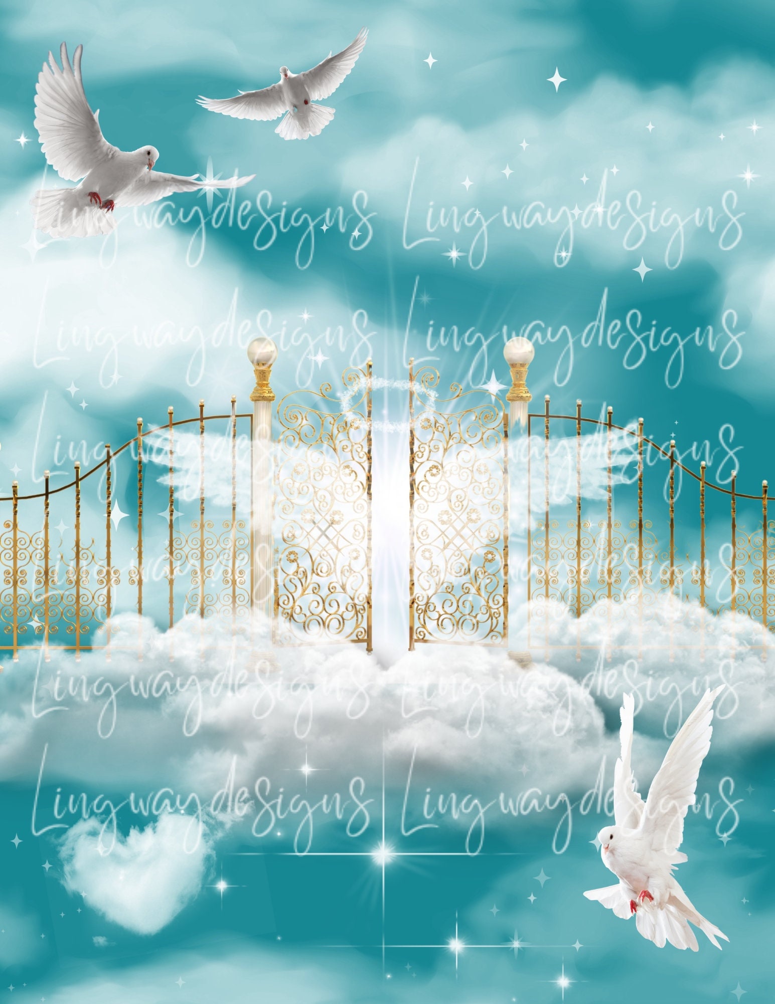 Teal Heavens Gate in Loving Memory Forever in Our Hearts Angel Wings ...