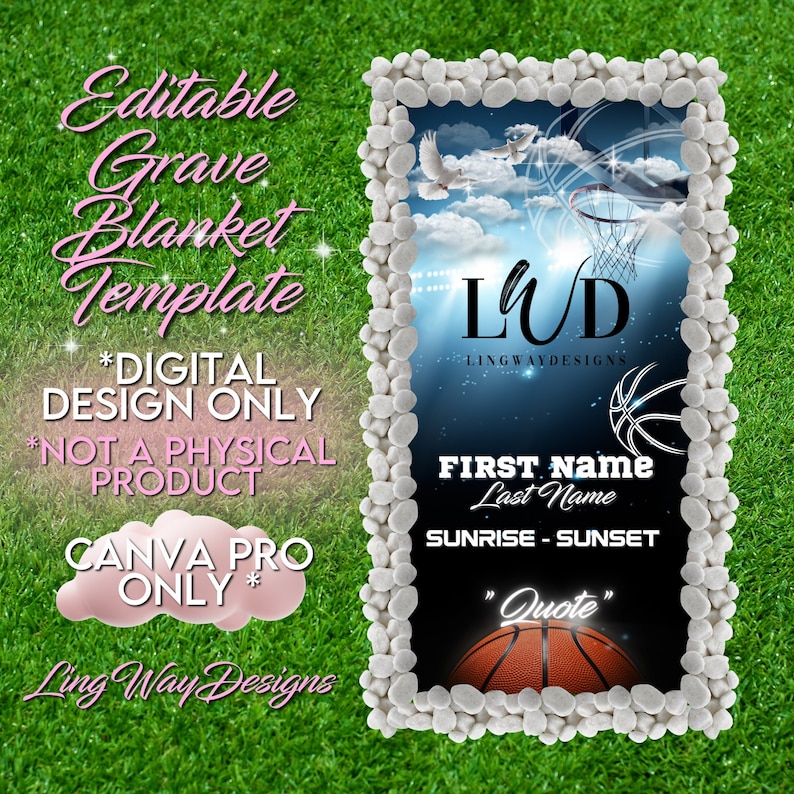 Basketball Heaven in Loving Memory Grave Blanket Editable - Etsy