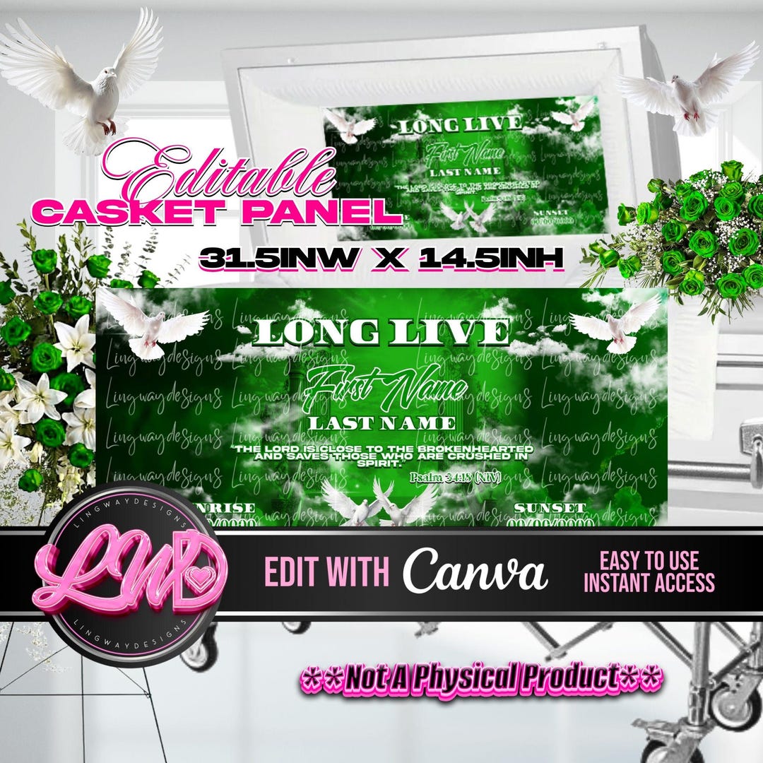 Green Heaven Celebration of Life Editable Casket Panel Template | Canva ...