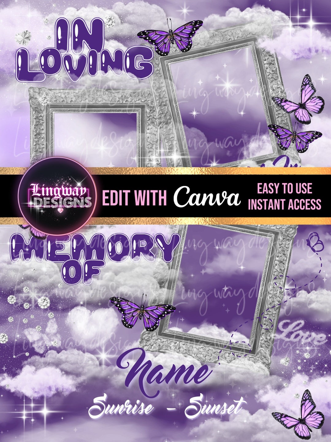 Purple Sky Silver Frames in Loving Memory Butterflies Forever in Our ...