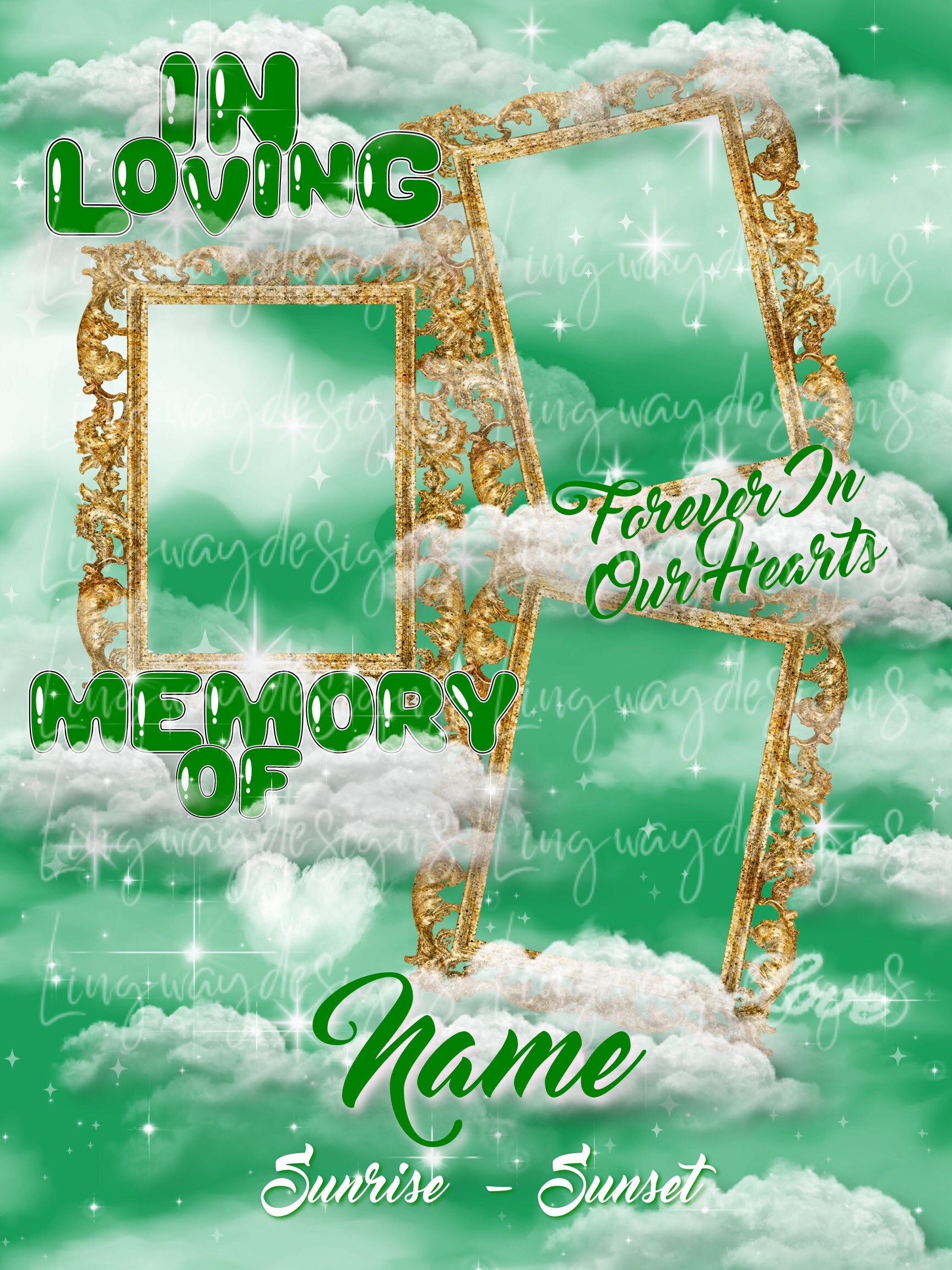 Green Sky Gold Frames in Loving Memory Doves Angel Wings Memorial PNG ...