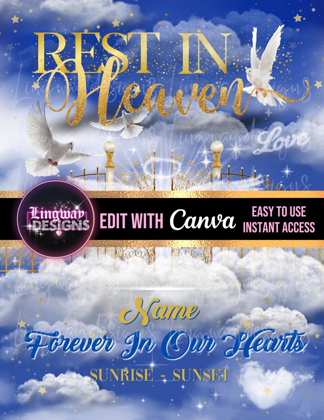 Blue Sky Gold Heaven Gates Rest in Heaven Doves Angel Wings Forever in ...