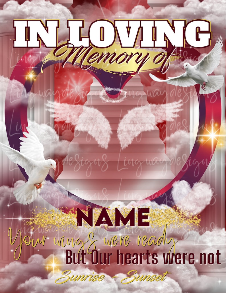 Burgundy Gold in Loving Memory Heaven Heart Angel Memorial PNG Add ...